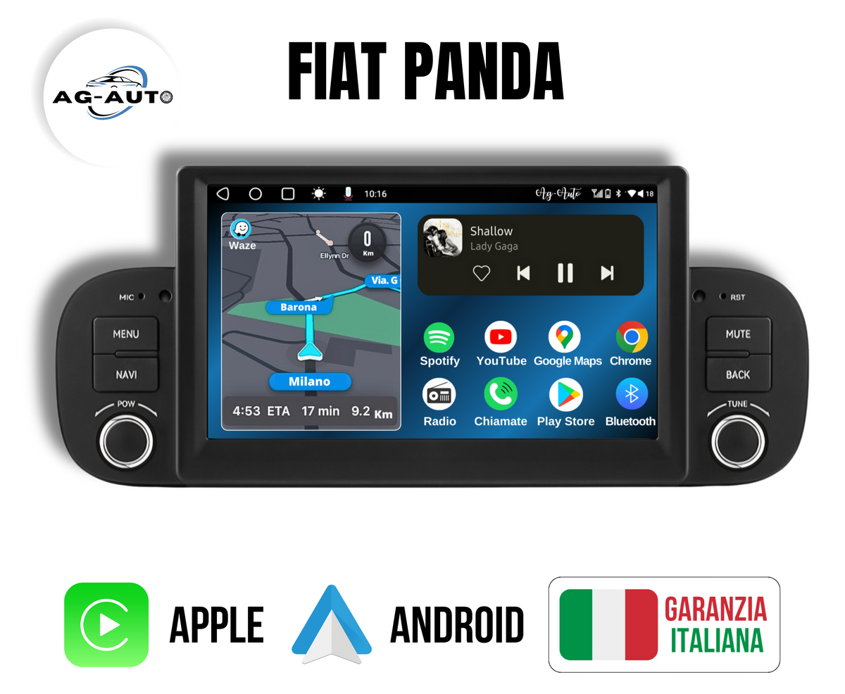 Autoradio Fiat Panda Kit Completo Stereo 2 Din Android Carplay GPS ...